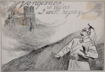 Original Punch drawing: Cartoon: The Warning. - Dunedin Public Art Gallery